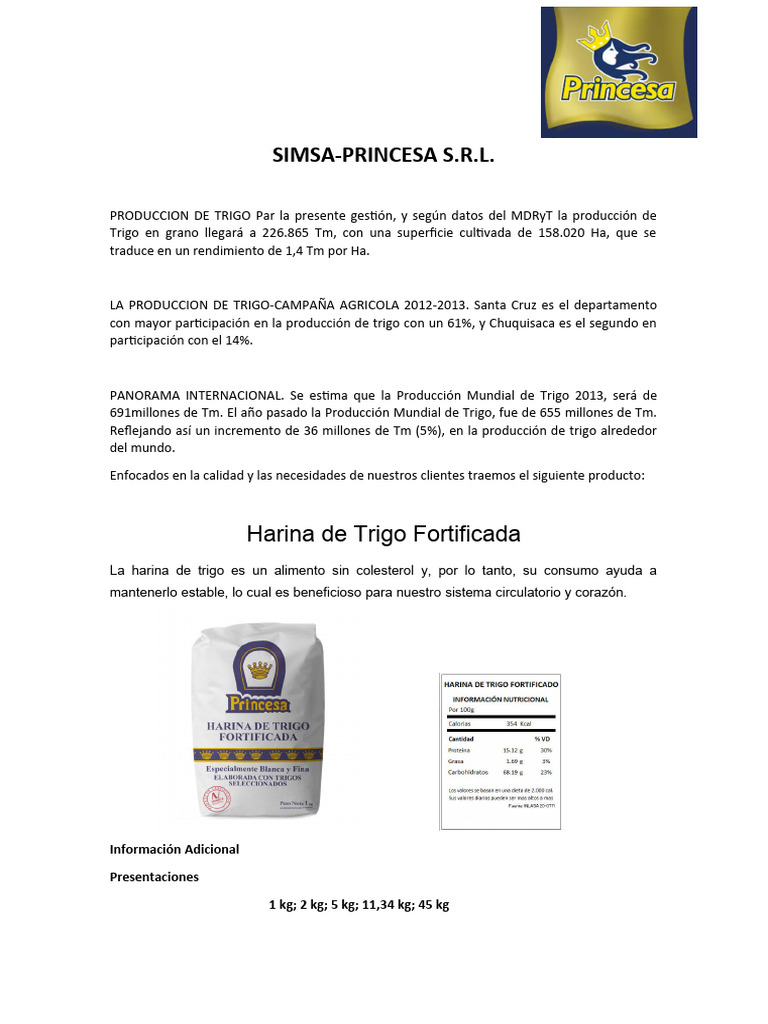 Harina Fortificada SIMSA Princesa | PDF | Trigo | Comida y bebida