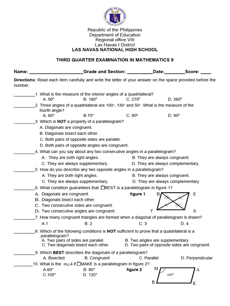 3rd Quarter Exam in Mathematics 9 Final 2022-2023 | Download Free PDF | Euclidean Geometry ...
