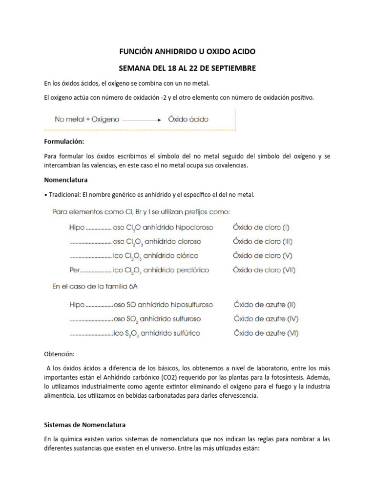 Función Anhidrido U Oxido Acido | PDF | Óxido | Compuestos químicos