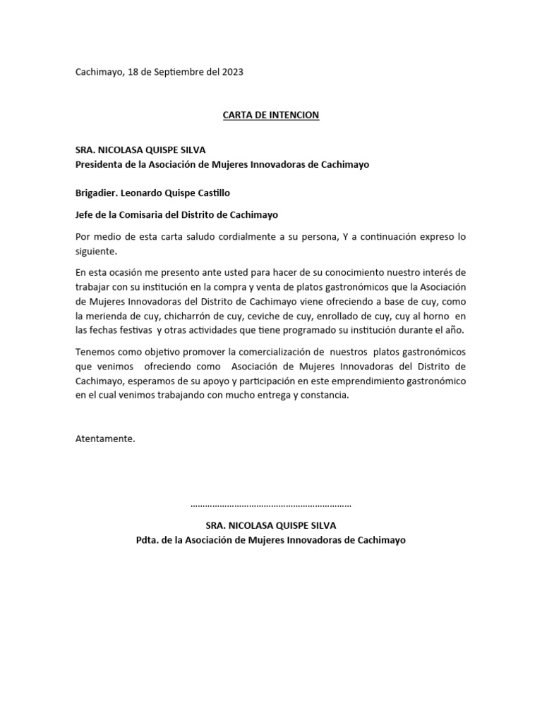 Carta de Intencion para Asociacion | PDF