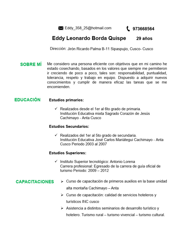 CV Eddy. | PDF | Turismo | Ocio