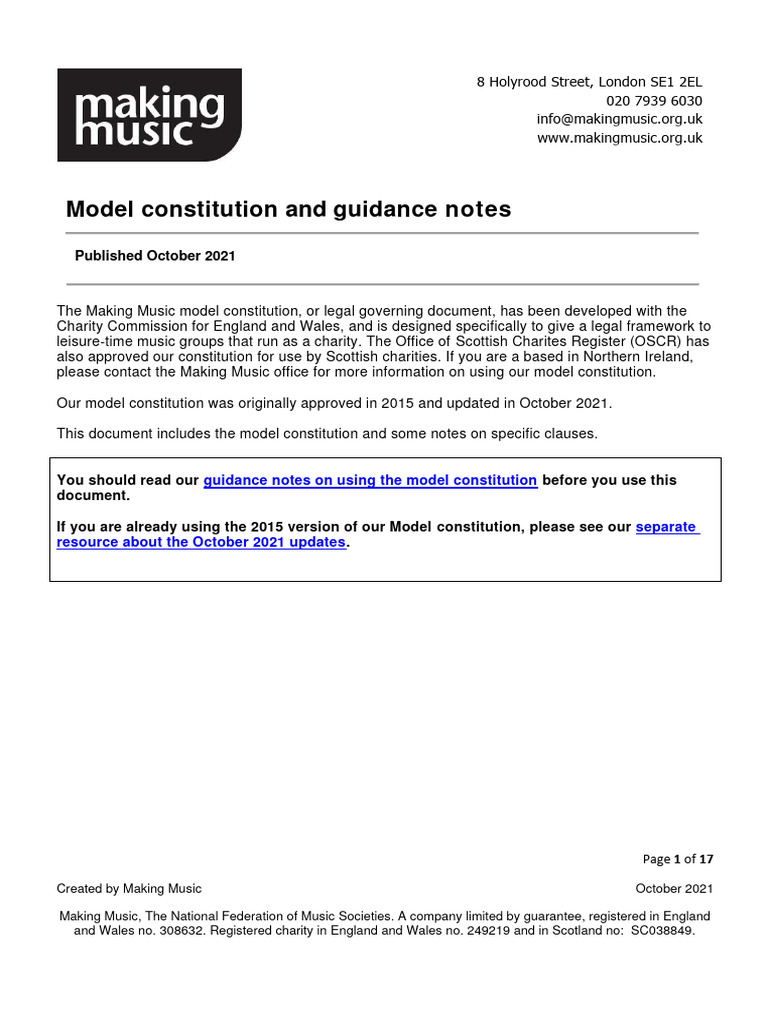Making Music - Model Constitution and Guidance Notes - Oct 2021 | PDF ...