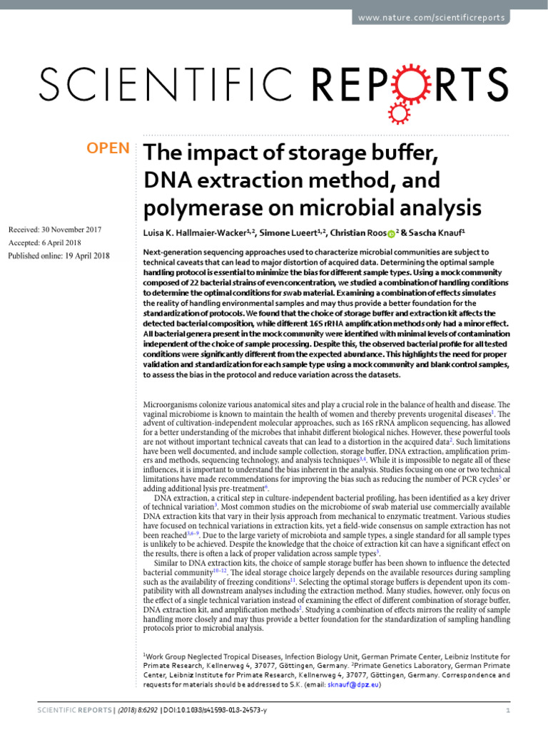The Impact Of Storage Buffer Dna Extraction Methods And Polymerase On Microbial Analysis