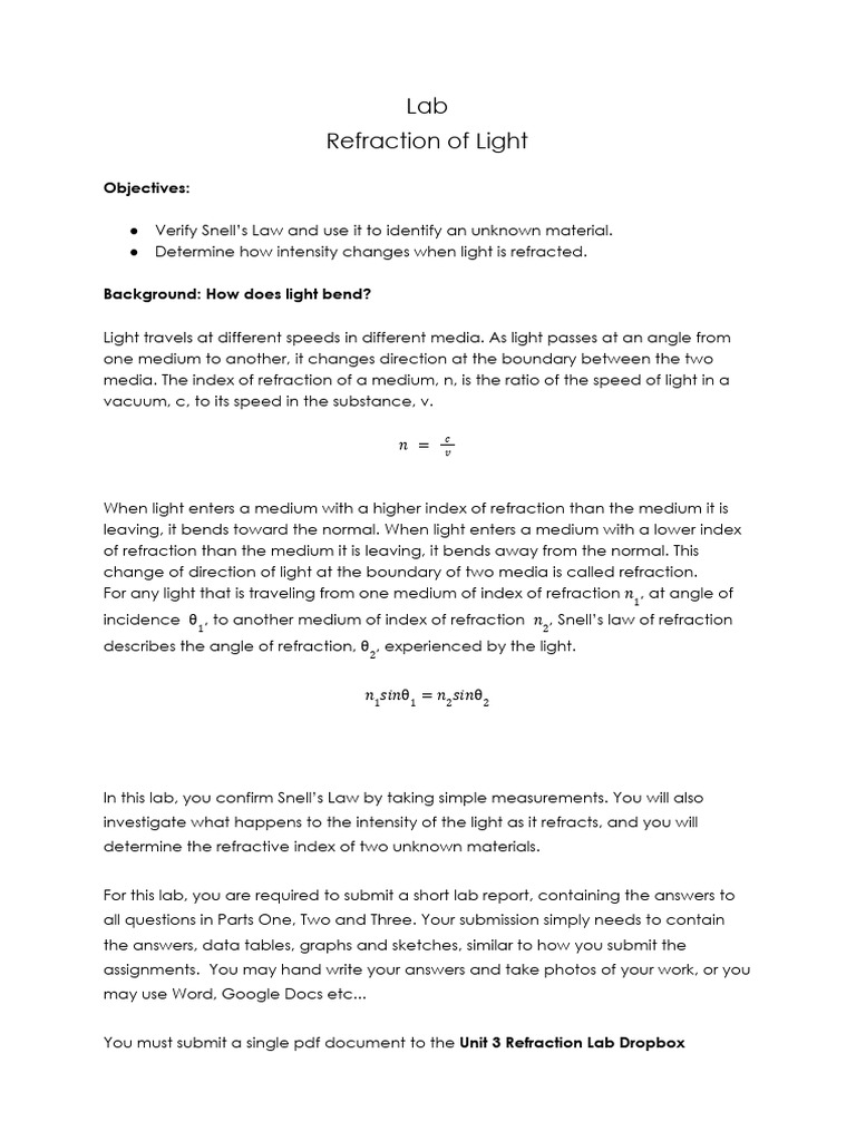 LAB-Refraction of Light | PDF | Refraction | Refractive Index