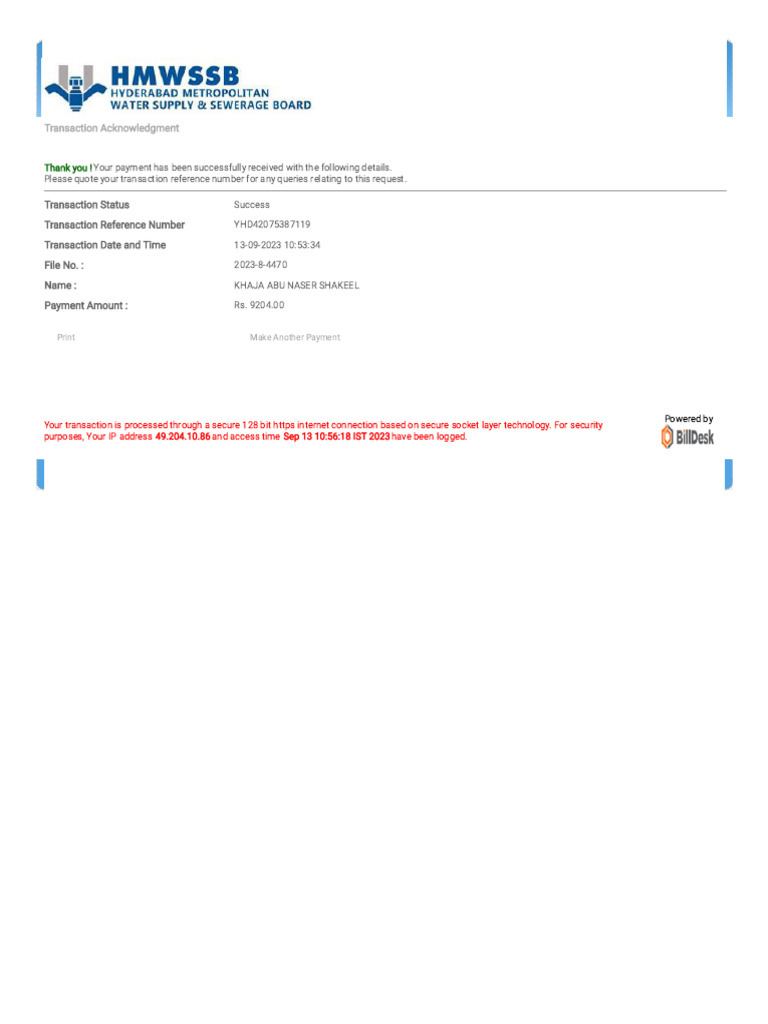 Hyderabad Metropolitan Water Supply & Sewerage Board - Online Bill ...