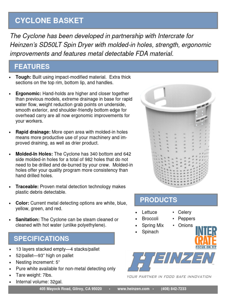 Cyclone Basket Data Sheet | PDF
