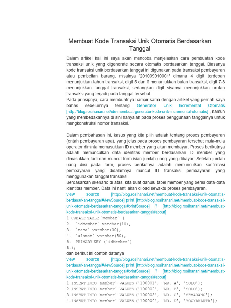 Membuat Kode Transaksi Unik Otomatis Ber | PDF