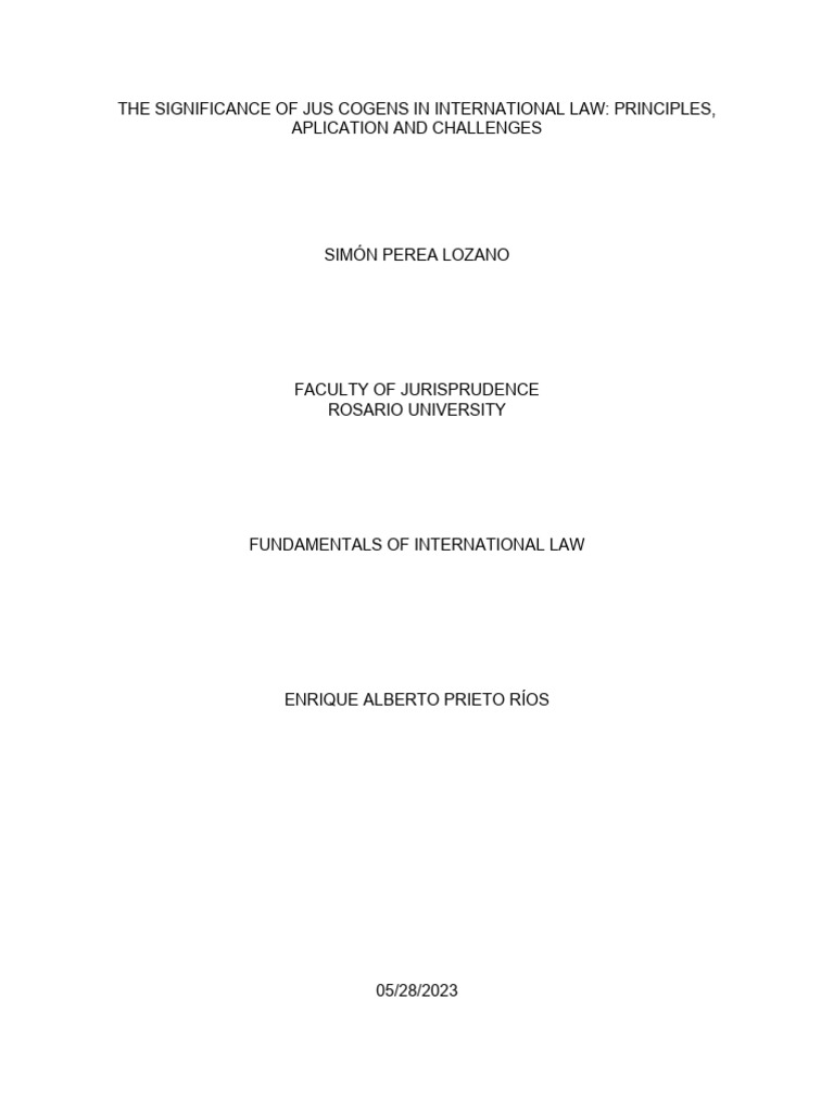 The Significance of Jus Cogens in International Law | PDF ...