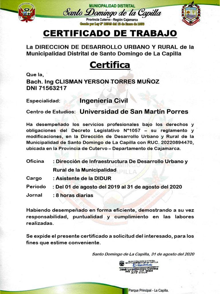 Certificado Yerson Asistente | PDF