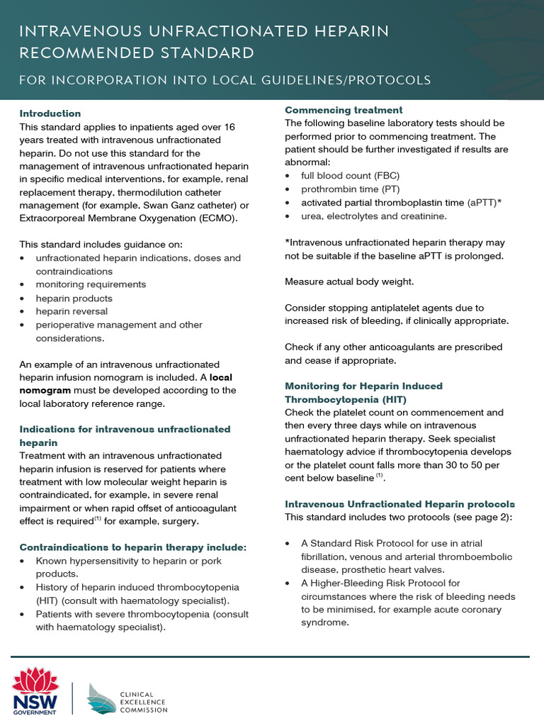 Amended Intravenous Unfractionated Heparin Recommended Standard | PDF ...