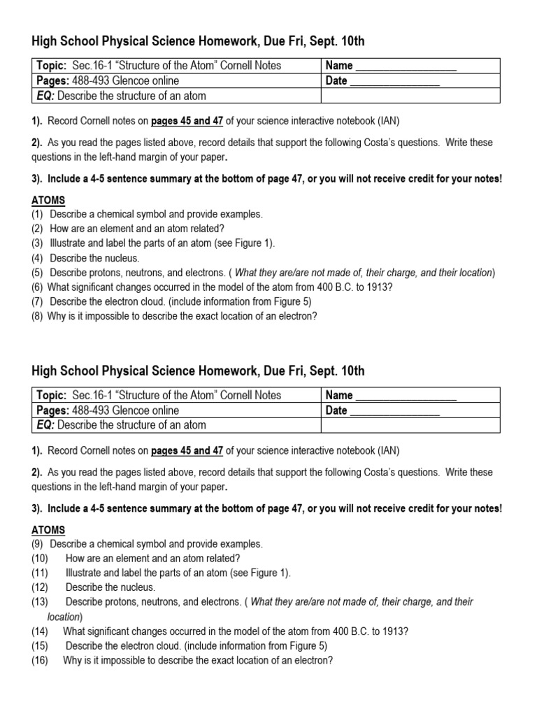 9-10 The Atom Cornell Notes Requirements | PDF | Technology & Engineering
