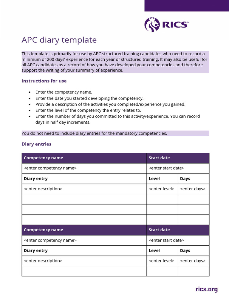 APC Diary Template | PDF