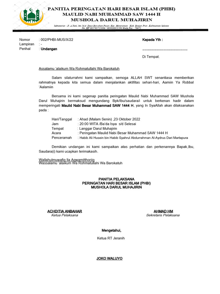 Surat undangan PHBI | PDF