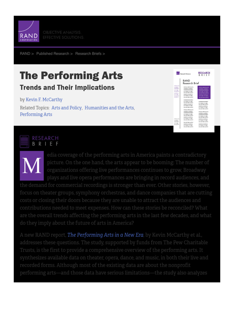 Trends in American Performing Arts | PDF | Nonprofit Organization | Rand Corporation