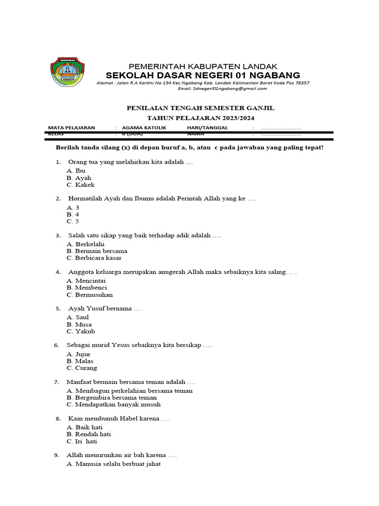 Soal Pts Ganjil Kelas II 2023-2024 | PDF