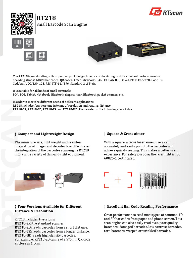 RT218 Datasheet V2.0 2023.05 | PDF | Barcode | Qr Code