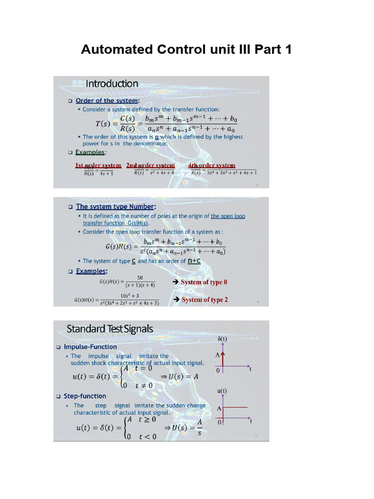 Automated Control Unit III Part 1,2 | PDF | Damping | Steady State