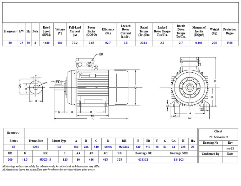 Datasheet 37Kw 4P B3 380V - ATT Electric Motor | PDF | Electric Motor | Manufactured Goods