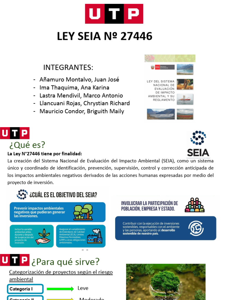 Expo SEIA Ley 27446 | PDF | Evaluación de impacto ambiental | Entorno ...