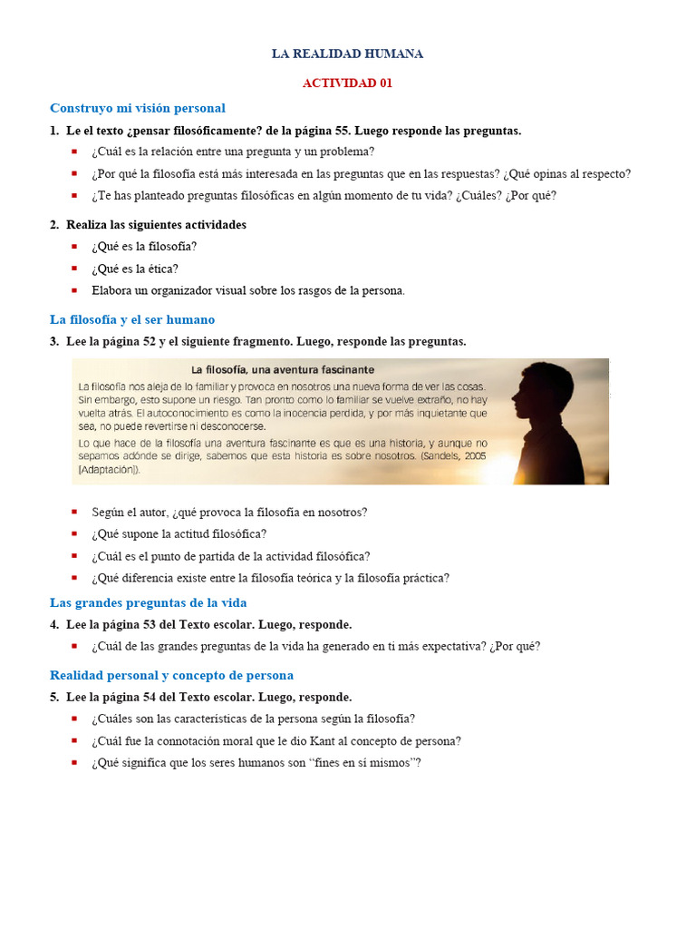 Filosofía y Naturaleza Humana: Actividades | PDF