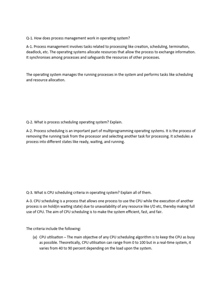 Opearating System (OS) BCA Question Answers Sheet Part 2 | PDF | Process (Computing ...