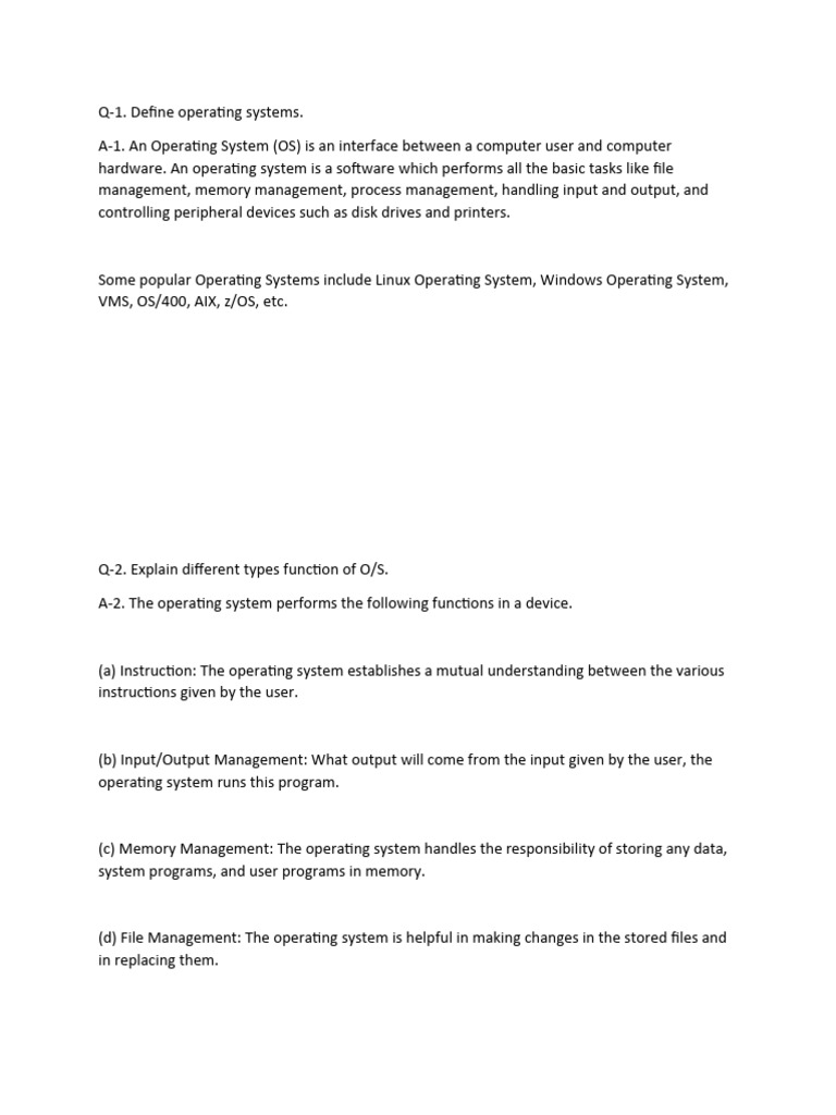 Opearating System (OS) BCA Question Answers Sheet Part 1 | PDF | Operating System | Graphical ...