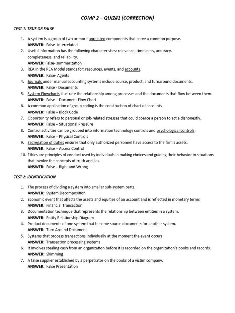 Accounting Systems Quiz Corrections | PDF | System | Computing
