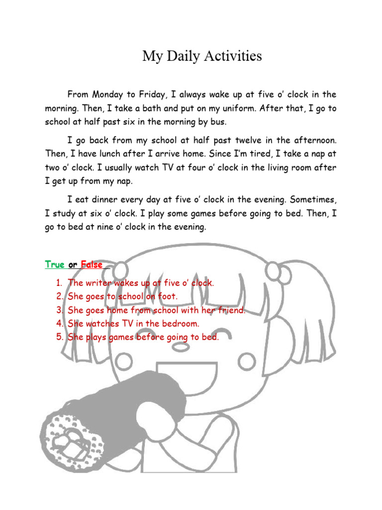My Daily Activities Reading Comprehension Exercises - 141266 | PDF ...