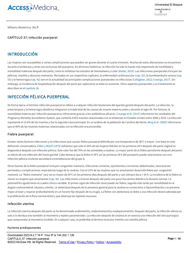 Infección Puerperal | PDF | Parto | Especialidades Medicas