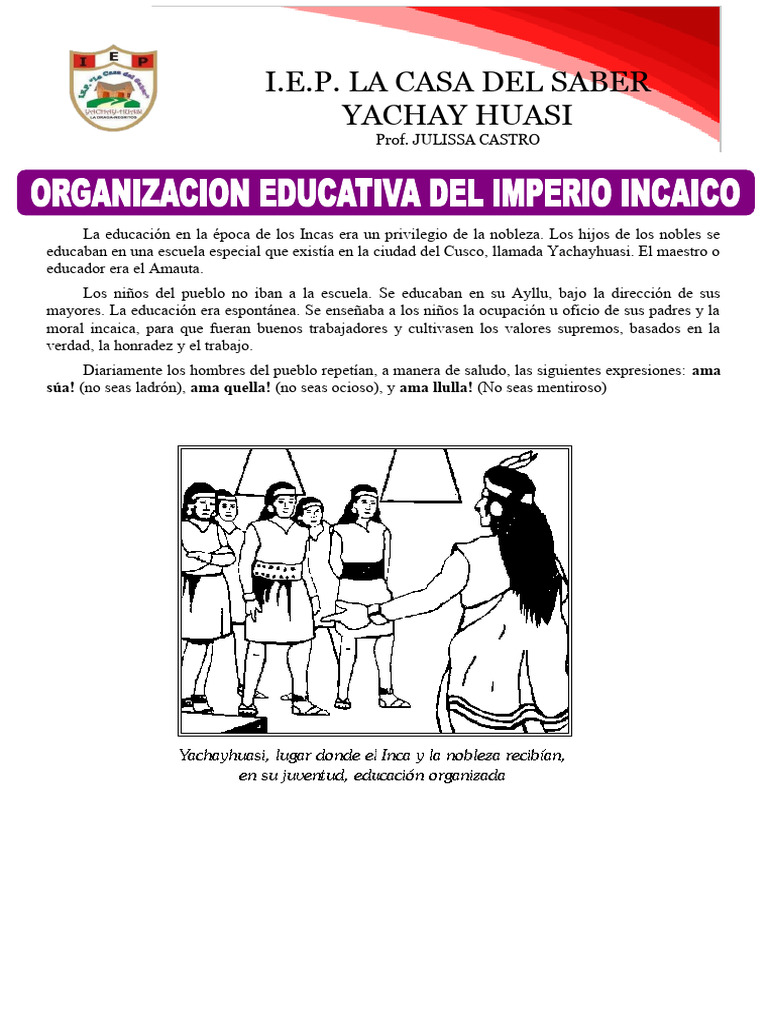 Organizacion Educativa Del Imperio Incaico para Cuarto de Primaria | PDF | Imperio Inca | Perú
