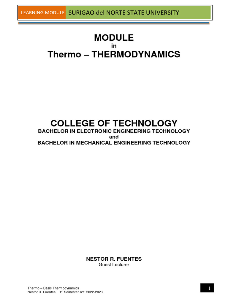 Module THERMO Thermodynamics BEXET 2 BSIT RACT X BMET MT 2 OK | PDF ...