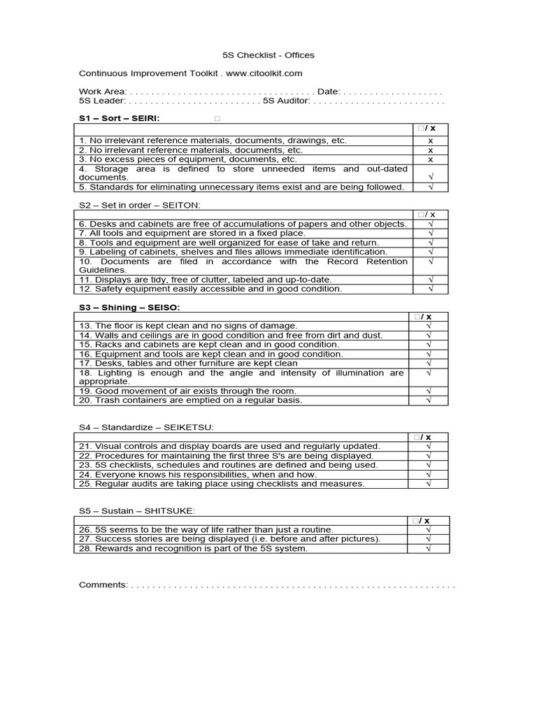 5S Checklist | PDF | Lighting