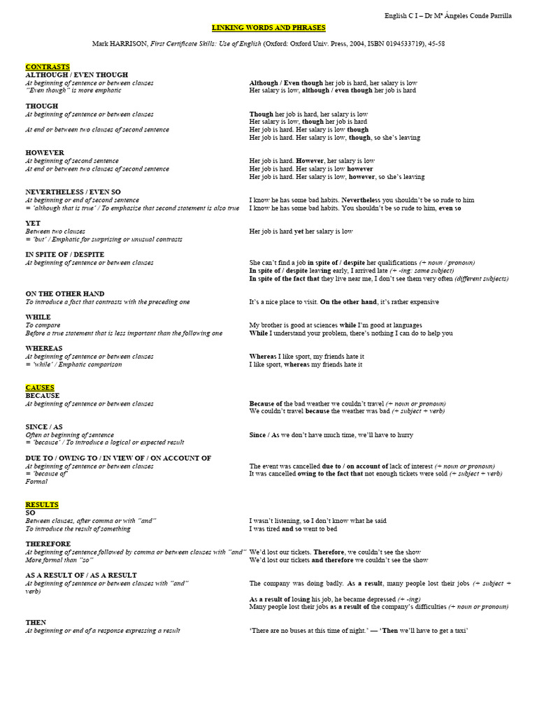 41 U1 WRI Linking | PDF | Subject (Grammar) | Sentence (Linguistics)