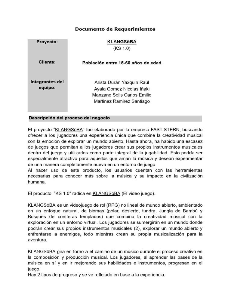 Documento de Requerimientos KLANGSöBA | PDF | Ritmo | Melodía Documento de Requerimientos KLANGSöBA | PDF | Ritmo | Melodía