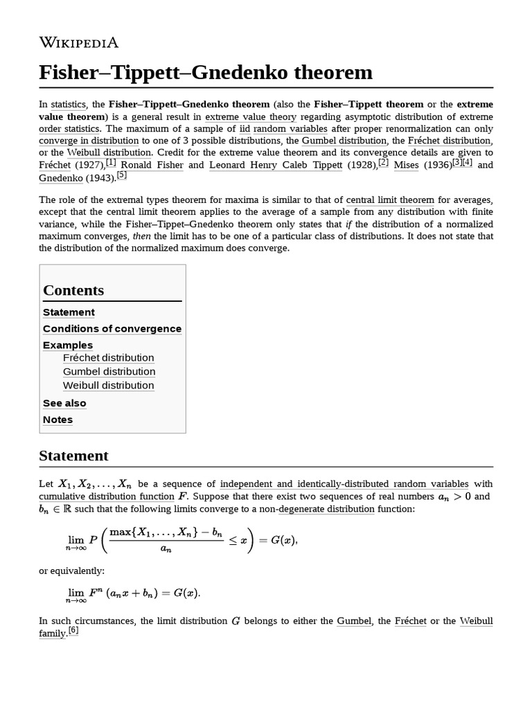 Fisher-Tippett-Gnedenko Theorem | PDF | Analysis | Mathematical Analysis