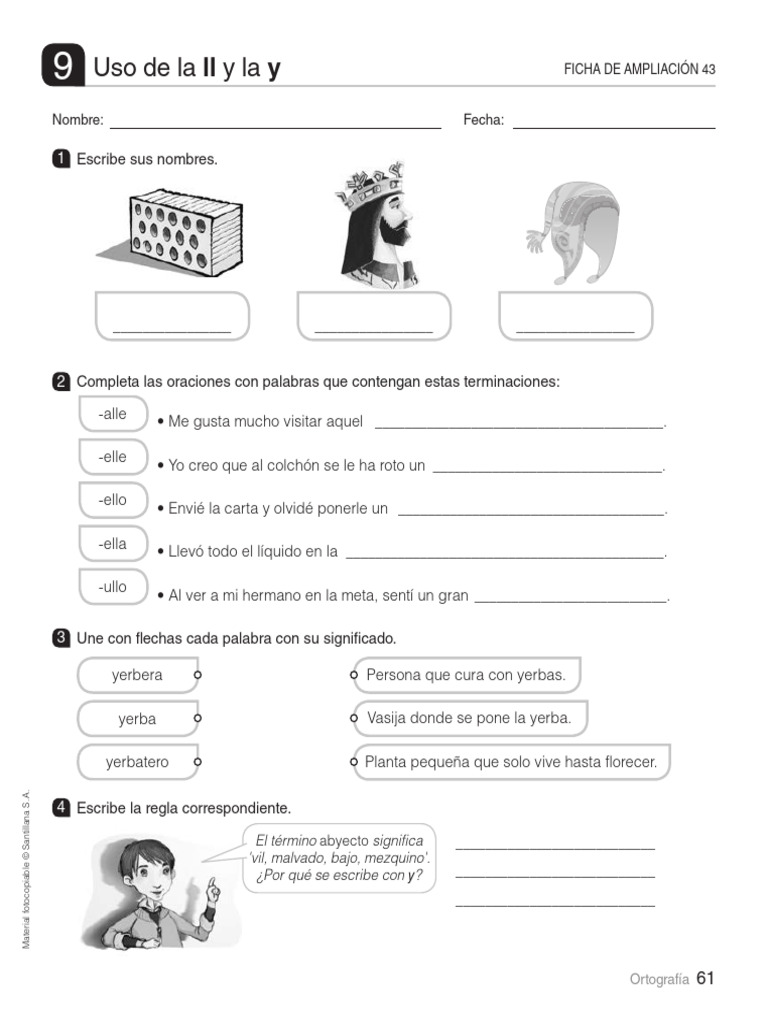 Actividades sobre uso de ll y y | PDF