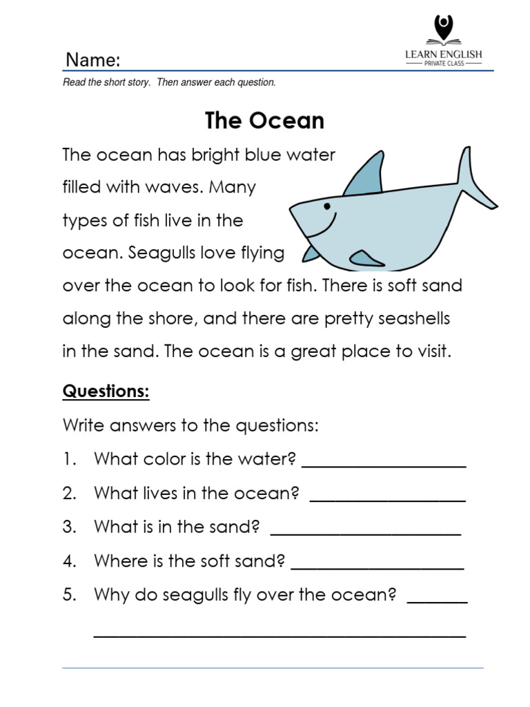 Ocean Reading Comprehension Worksheet | PDF
