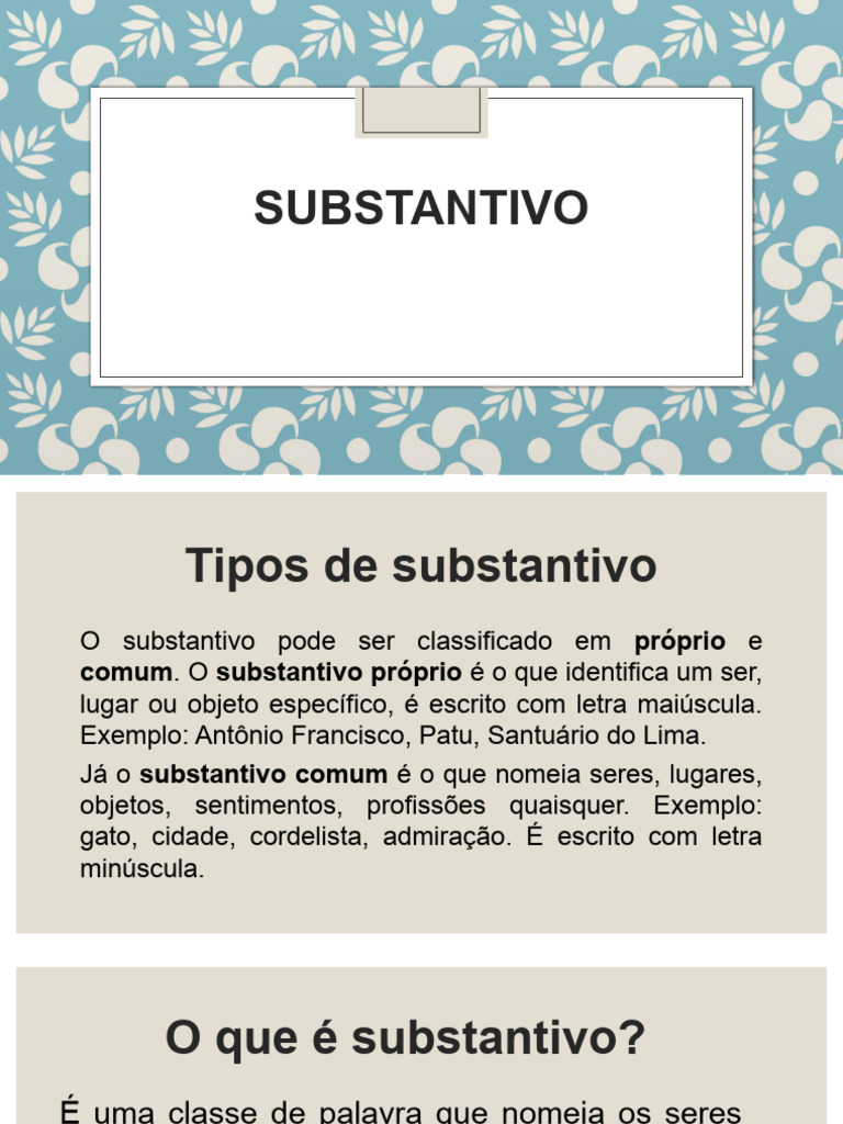 Slide Sobre Substantivo | Download grátis PDF | Substantivo | Espécies