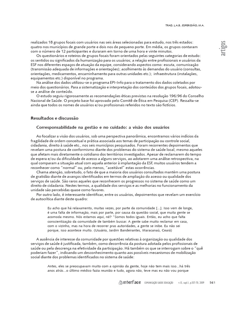 Gestão Participativa e Corresponsabilidade em Saúde | PDF | Sociologia | Família