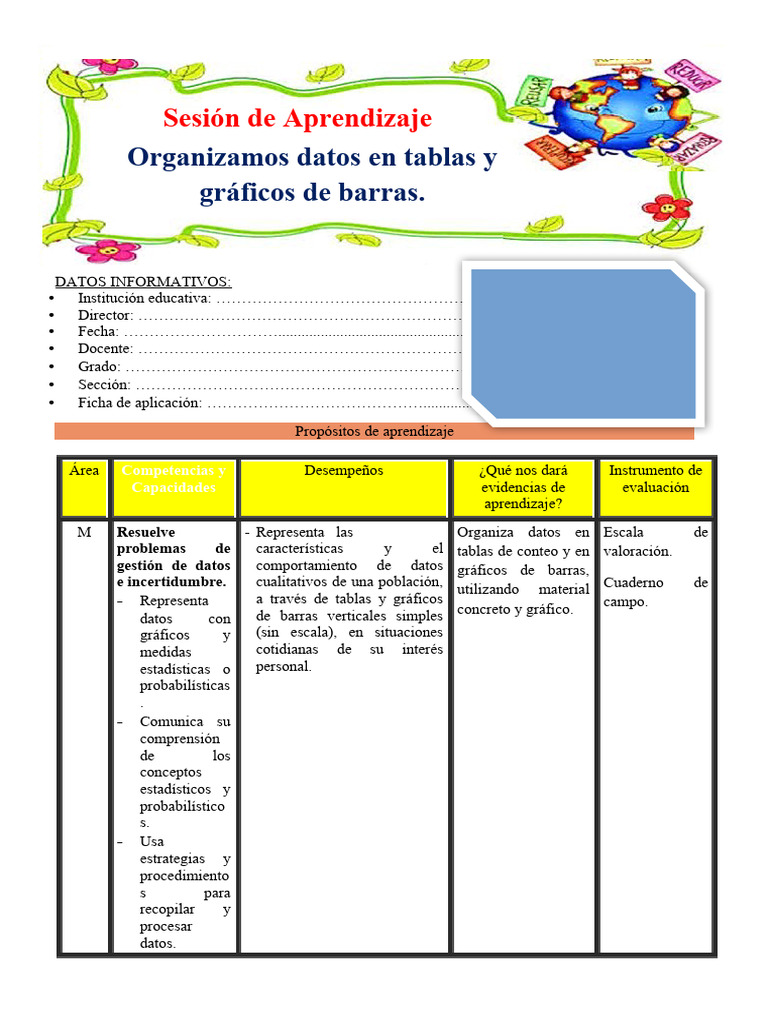 2° Sesión Día 3 Mat Organizamos Datos en Tablas y Gráficos de Barras | Descargar gratis PDF ...