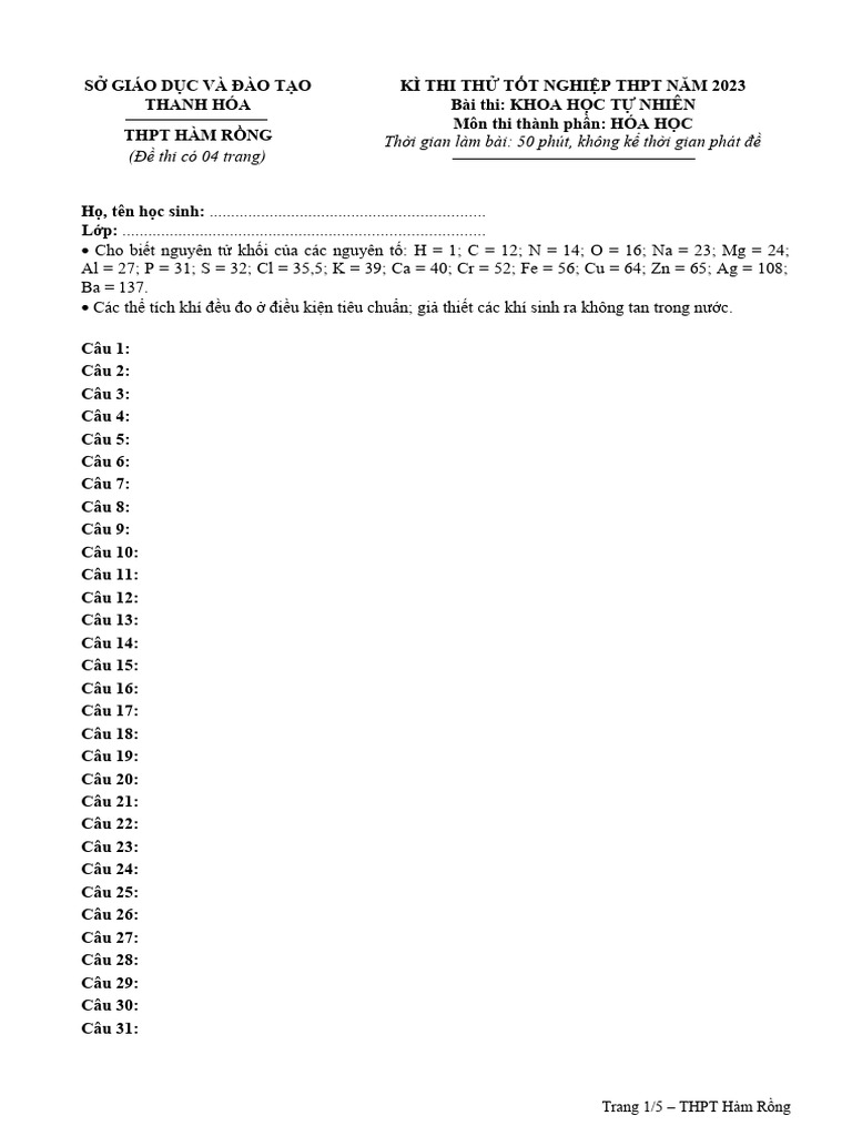 THPT Hàm R NG - Thanh Hóa | PDF