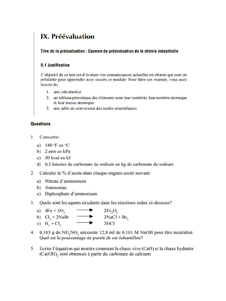 Quizz Chimie Avec Solution | PDF Quizz Chimie Avec Solution | PDF