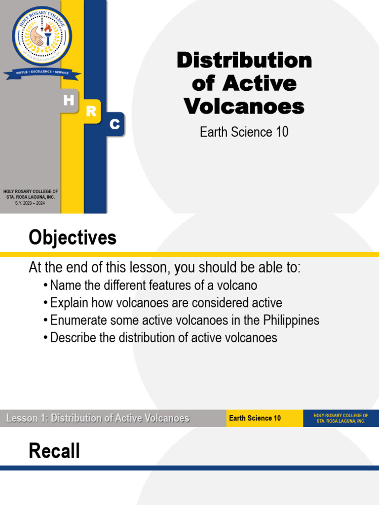 Earth Science 10 - Lesson 1 The Distribution of Active Volcanoes | PDF | Volcano | Types Of ...