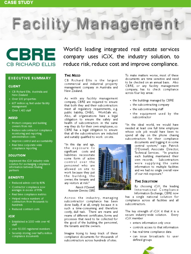 Case Study - Facility Management - CBRE | Regulatory Compliance ...