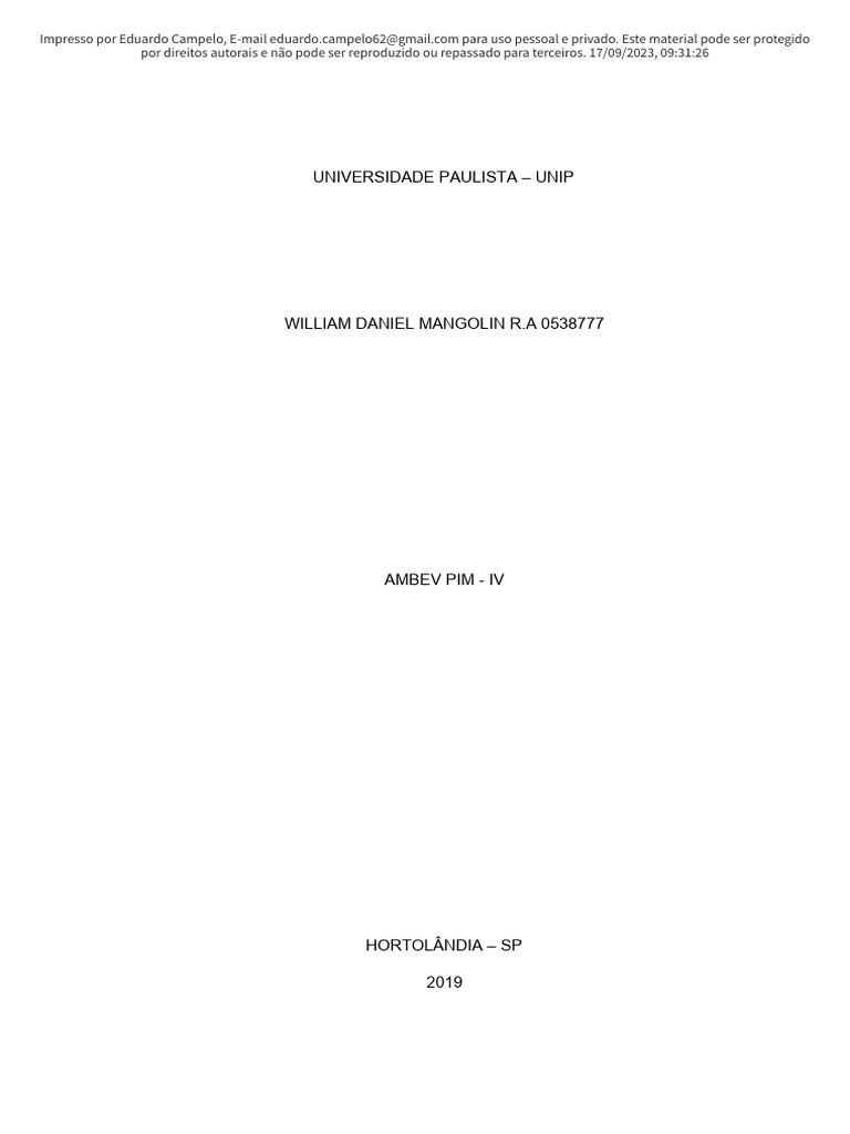 PIM IV - AMBEV UNIP PROCESSOS GERENCIAIS NOTA 8 - Passei Direto | PDF | Gestão de recursos ...