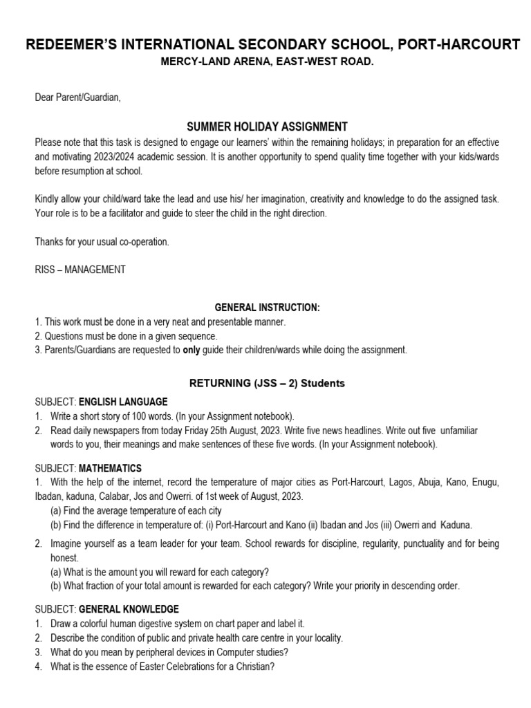 Summer Holiday Assignment 2023 | PDF | Sodium Carbonate | Equations