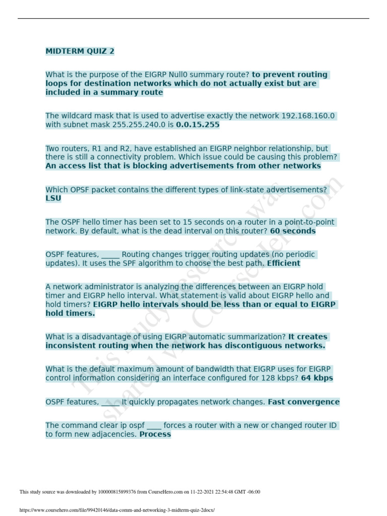 Data Comm and Networking 3 Midterm Quiz 2 | PDF | Routing | Computer Networking
