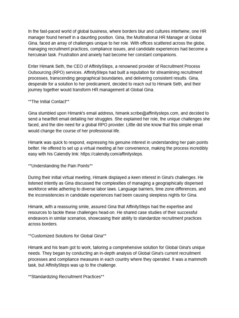 Bridging Borders - How Himank Seth, CEO of AffinitySteps, Transformed Global HR Management | PDF ...