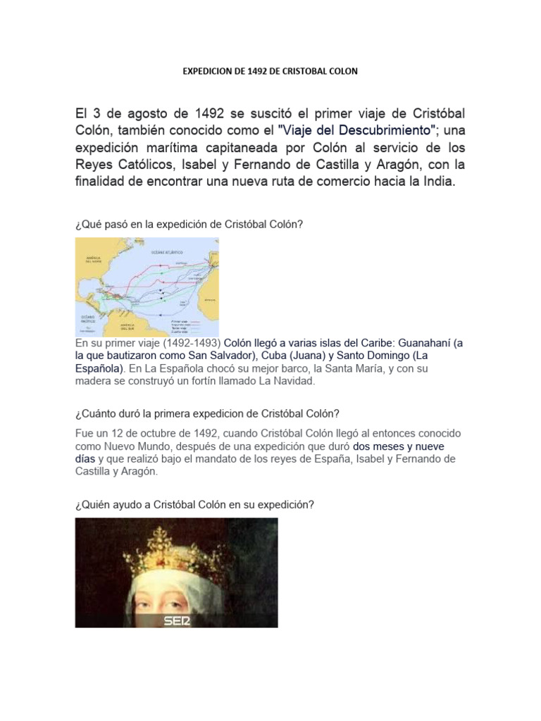 Expedicion de 1492 de Cristobal Colon | PDF | Historia | Clásicos
