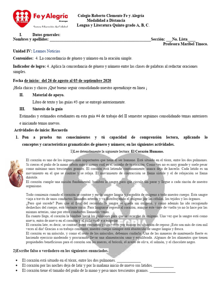 4ta. Guía de LyL 5° | PDF | Corazón | Fisiología